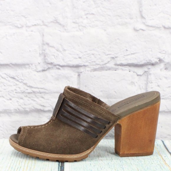 Timberland | Shoes | Timberland Ek Strafford Brown Suede Peep Toe Mules ...